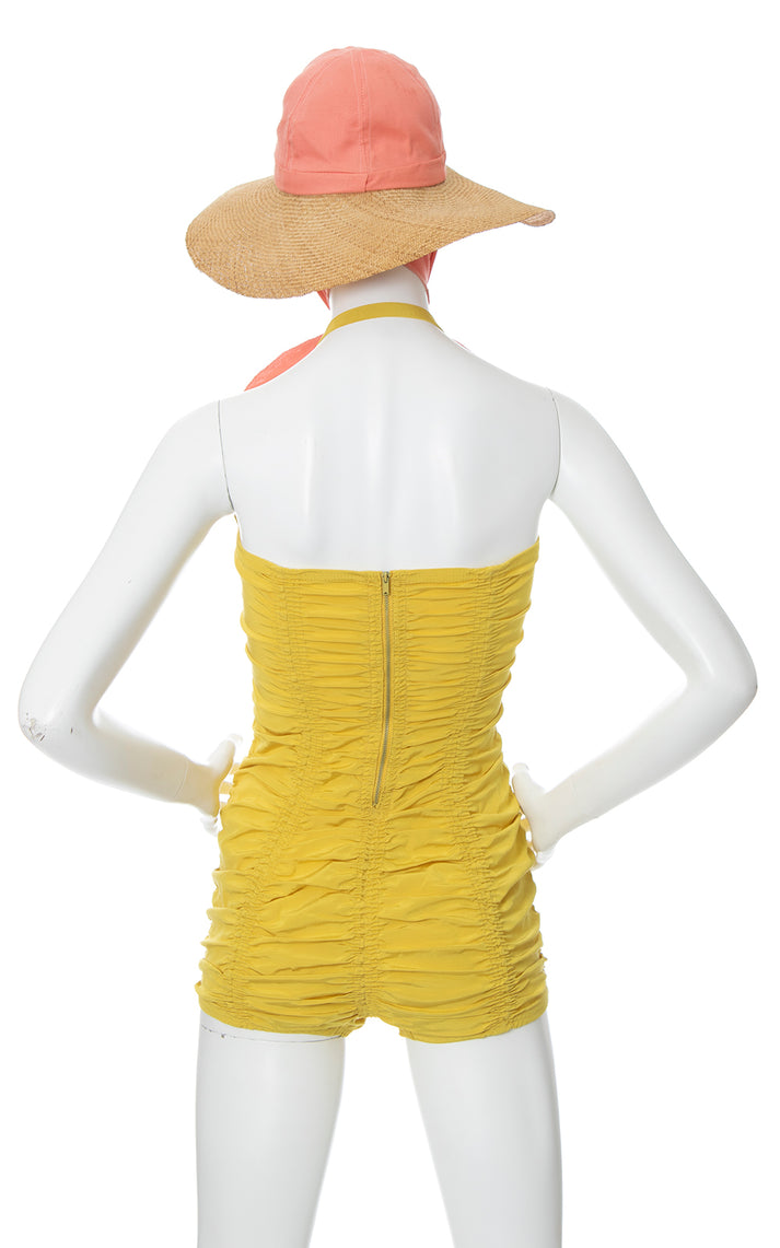 1950s CATALINA Yellow Ruffled Smocked Swimsuit | x-small/small ...