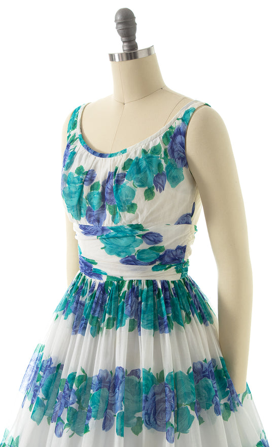 1950s Rose Striped Cotton Voile Sundress | x-small – Birthday Life Vintage