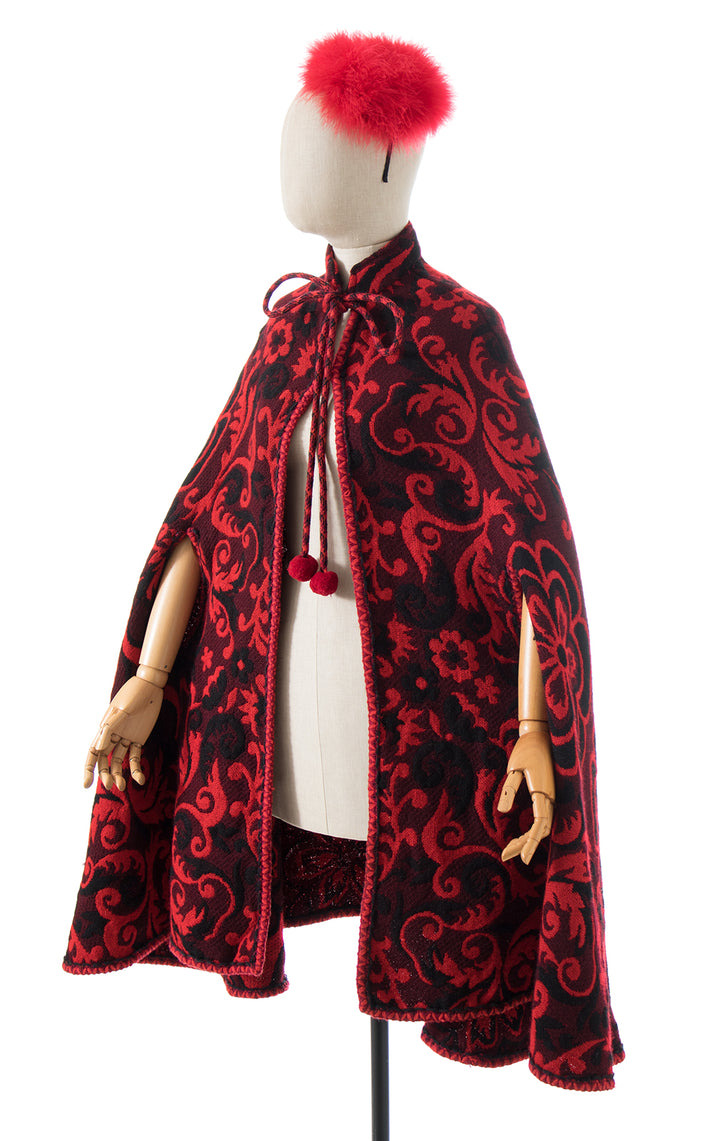 1960s 1970s Floral Woven Cape | xs-large – Birthday Life Vintage