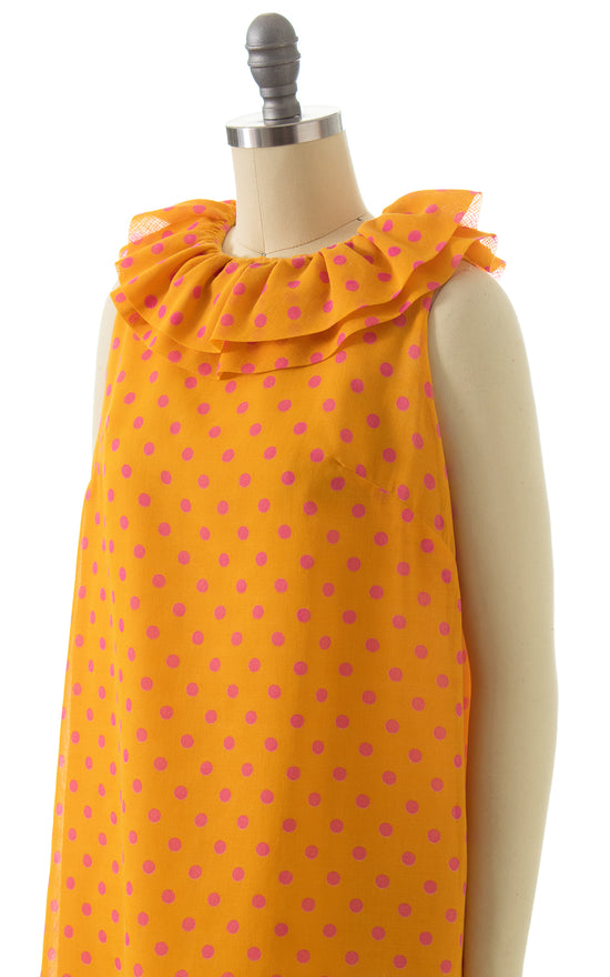 1960s Polka Dot Ruffed Shift Dress | small – Birthday Life Vintage