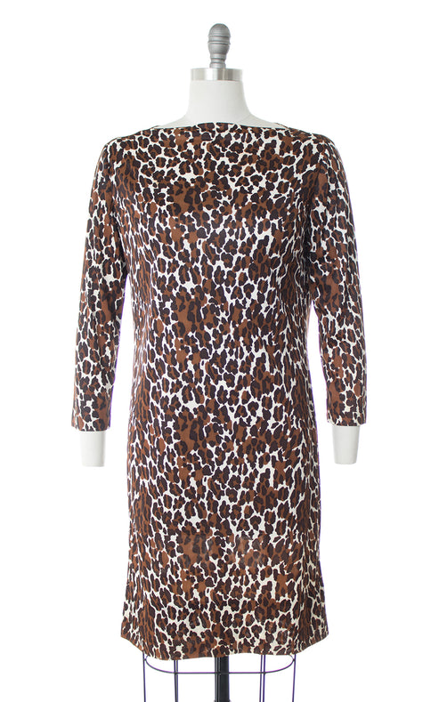 1960s Leopard Print Jersey Shift Dress | medium – Birthday Life Vintage