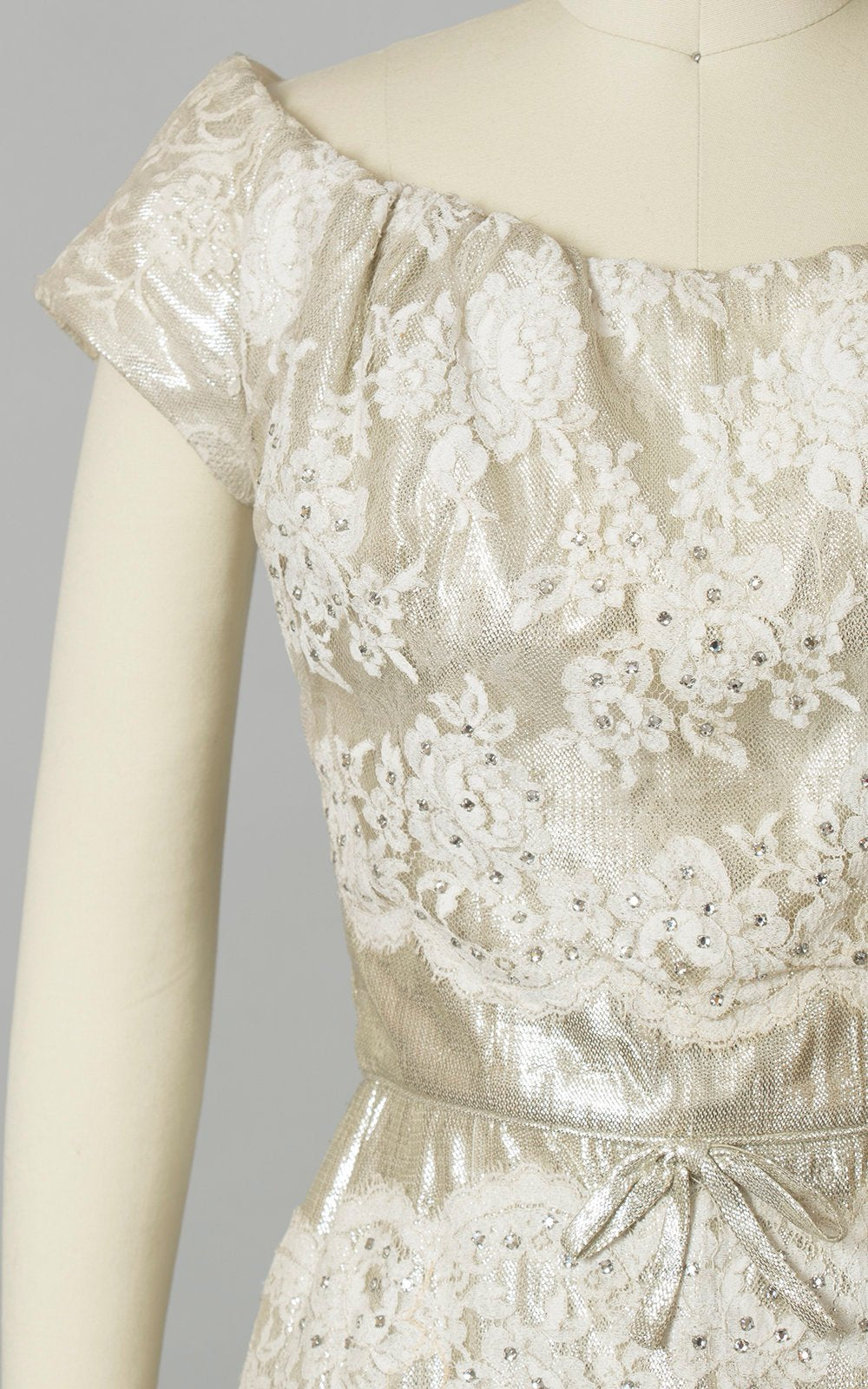 1950s Peggy Hunt Rhinestone Lace Silver Lamé Dress | x-small – Birthday ...