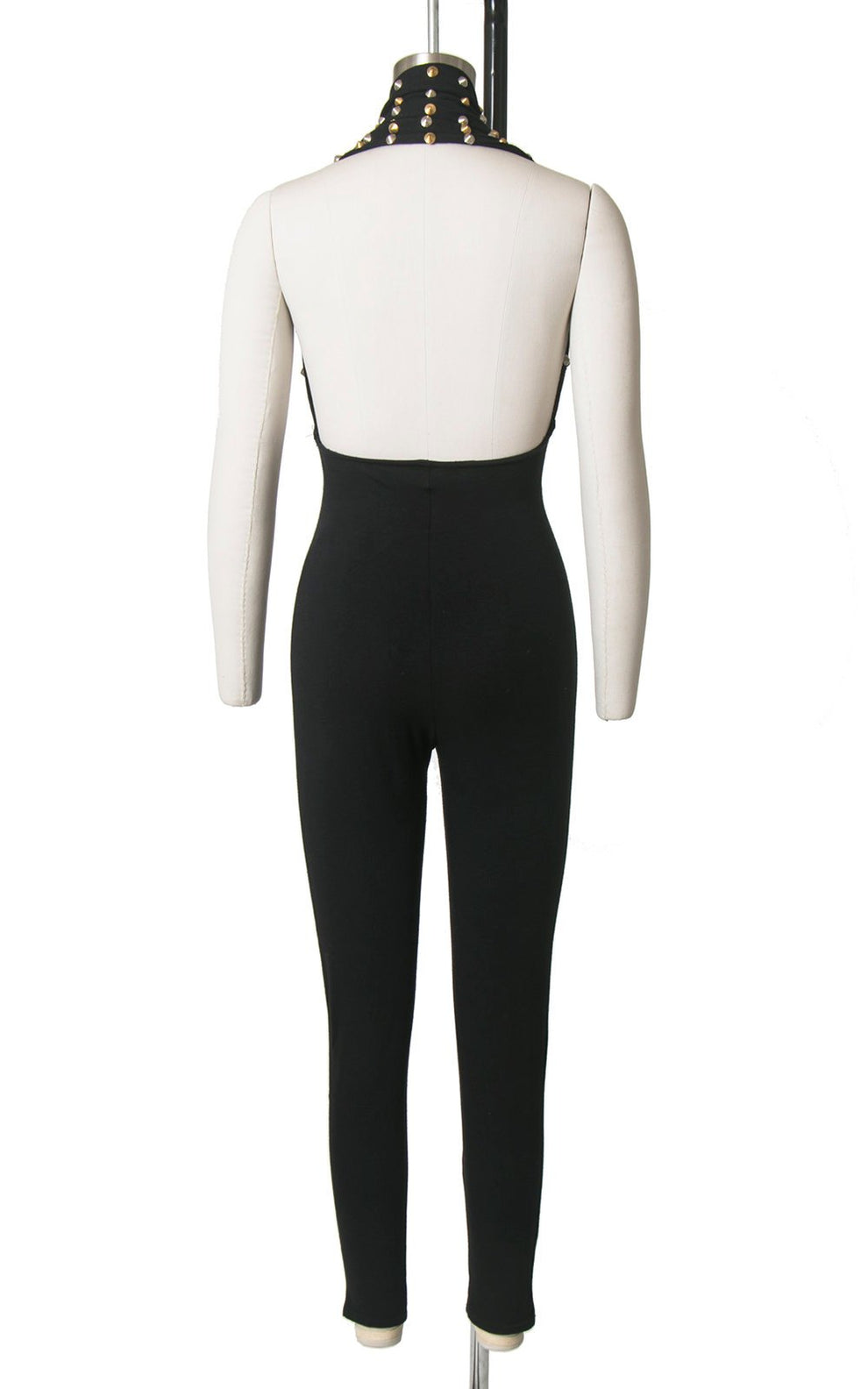 1980s Metal Studded Black Stretchy Halter Catsuit | x-small/small ...