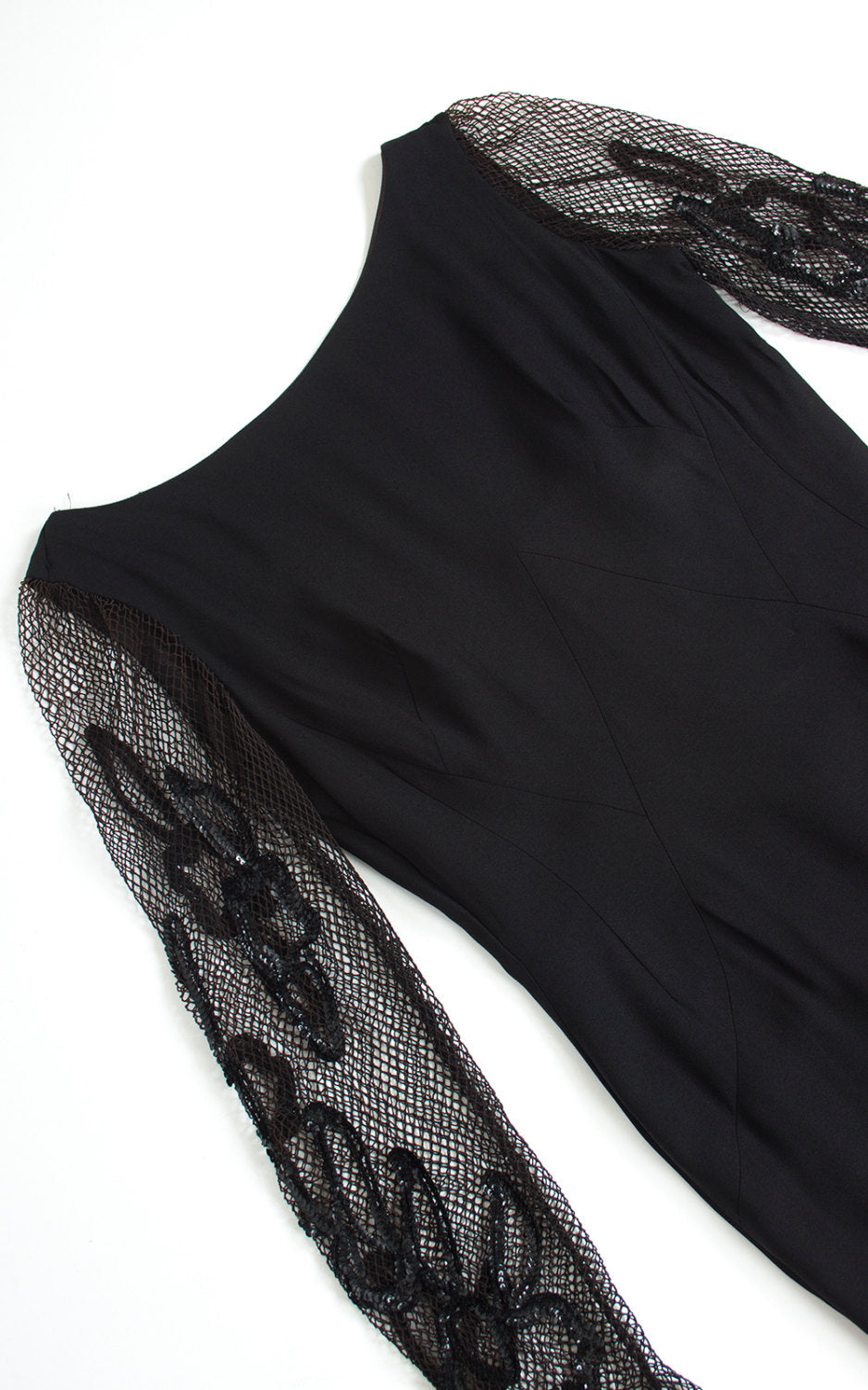 💐 SPRING CLEAROUT 💐 1960s Sequin Fishnet Sleeve Black Rayon Wiggle Dre ...